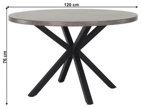 Jídelní stůl MEDOR průměr 120 cm, MDF dezén beton, kov černý lak