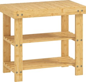 HOMCOM Bambusová botníková lavice s místem k sezení, 3-vrstvá botníková organizace pro 4 páry obuvi, rozměry 50x28x45 cm