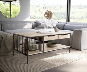 Konferenční stolek Libina 120x60 cm mango bílá 2 zásuvky černý kov