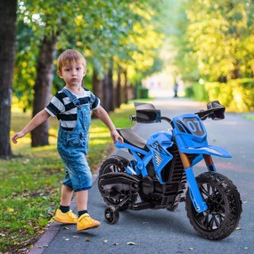 AIYAPLAY Elektrická motorka pro děti 3+ let, 12V, bateriová motorka s tréninkovými kolečky, twist throttle a klakson, nosnost 30 kg, modrá | Aosom