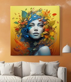 Obraz na plátně - Vodní žena v listoví FeelHappy.cz Velikost obrazu: 150 x 100 cm