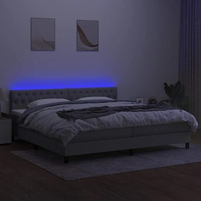 Box spring postel s matrací a LED světle šedá 200x200 cm textil 3133421