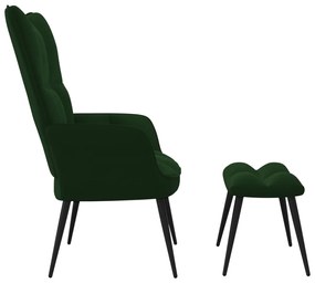 Relaxační křeslo se stoličkou tmavě zelené samet