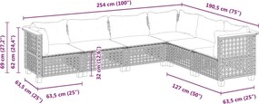 6dílná zahradní sedací souprava s poduškami černá polyratan 3261860