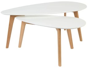 White Label Set dvou bílých dřevěných konferenčních stolků WLL DROP 70/100 cm