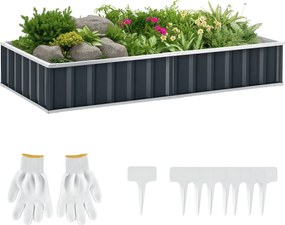 Outsunny Městská zahrada 174x90x30 cm Ocelový zahradní záhon včetně rukavic Obdélníkový květináč pro plodiny, rostliny a květiny na terasu, balkon a v
