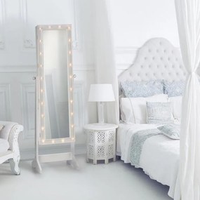 OneConcept Smilla, skříňka na šperky se zrcadlem, 24 led světel, sklopná, zámek, bílá