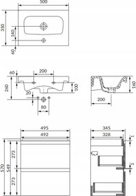 Cersanit Moduo Slim SET, závěsná skříňka 50x35x62 cm + umyvadlo 50cm, antracitová matná, S801-478