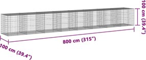 Gabionový koš s víkem 800 x 100 x 100 cm pozinkované železo 3295204