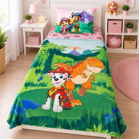 Dětská coral fleece deka Tlapková patrola – Paw Patrol - motiv Marshall a dinosaurus - 130x170 cm
