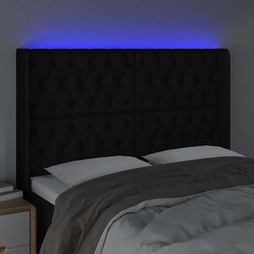 Čelo postele s LED černé 147 x 16 x 118/128 cm textil 3124384