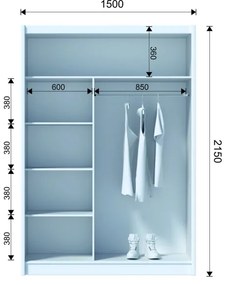 Šatní skříň se zrcadlem SANTINO 150x215 cm dub craft/černá