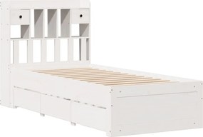 Postel s knihovnou bez matrace bílá 75x190 cm masivní borovice 3308985