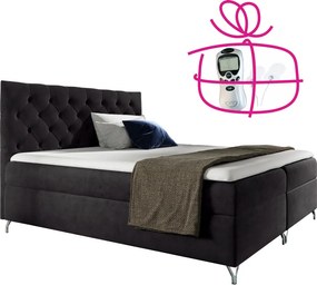 Boxspringová postel, 140x200, černá látka Velvet, GULIETTE + dárek