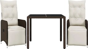 3dílný zahradní bistro set s poduškami hnědý polyratan 3277187