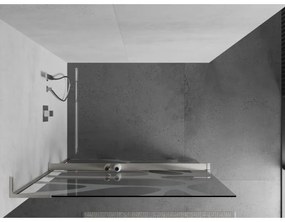 Mexen Kioto+ L, sprchová zástěna Walk-In s poličkou a věšákem 100 x 200 cm, 8mm čiré sklo bílý vzor, ​​broušená ocel profil, 800-100-123-97-97