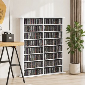 HOMCOM Mediální police, 8 úrovní, DVD police s 12 nastavitelnými policemi, 16 přihrádek, pro 720 CD, bílá