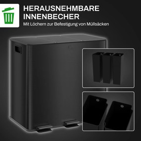HOMCOM Odpadkový koš 3 x 15 l pedálový s víkem a nožním pedálem, nerezový odpadkový koš s vnitřním košem do obývacího pokoje a kanceláře 61,9 x 36,6 …