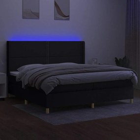 Box spring postel s matrací a LED černá 200x200 cm textil 3138823