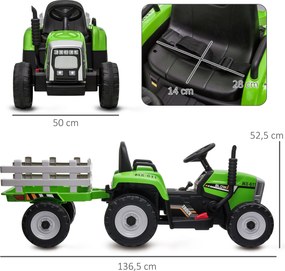 HOMCOM Elektrický traktor s přívěsem, dětské elektrické autíčko na dálkové ovládání, dětský traktor s funkcí MP3, světlomety | Aosom