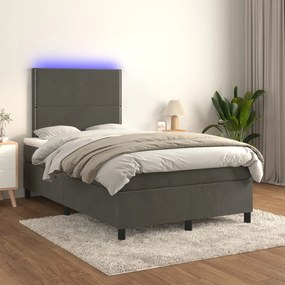 Box spring postel s matrací a LED tmavě šedá 120x200 cm samet 3136054