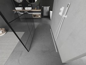 Mexen Kioto, průchozí sprchová zástěna 130 x 200 cm, 8mm sklo čiré/černý vzor, 2x bílá stabilizační rozpěra, 800-130-002-20-78