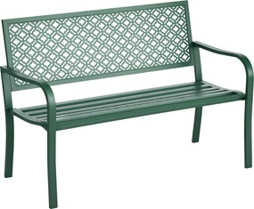 Zahradní lavice Outsunny z oceli, dvoumístná parková lavice s opěradlem a područkami, lavice s květinovým vzorem, pro zahradu, balkon, max. 240 kg, tm