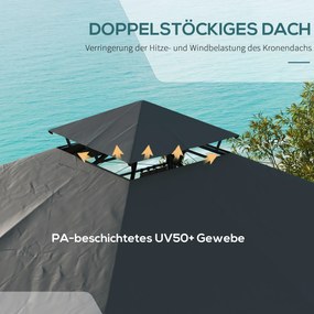 Zahradní altán Outsunny 3 x 3 m s boční stěnou a dvojitou střechou Kovový stan odolný proti povětrnostním vlivům v tmavě šedé barvě pro zahradní párt…