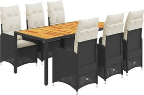 7dílný zahradní bistro set s poduškami černý polyratan 3276981