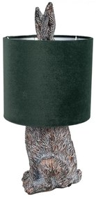 Hnědo-bílá stolní lampa králík s tmavě zeleným stínidlem Konijn – 20x43 cm
