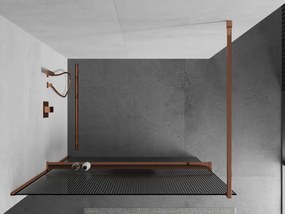 Mexen Kioto, sprchová zástěna s poličkou a ramínkem na ručníky 110 x 200 cm, 8mm sklo s žebrovým vzorem, růžové zlato profil, 800-110-121-60-09