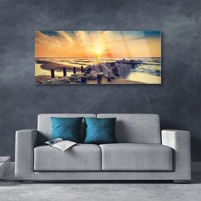 Plexisklo-obraz Pláž Vlnolam Moře Západ 125x50 cm