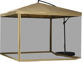 Outsunny Stojanový Slunečník, 295 x 295 cm Slunečník s Pletivem, Naklápěcí Tržištní Slunečník, Zahradní Slunečník s Zatížením, pro Terasu, Balkon, Oce