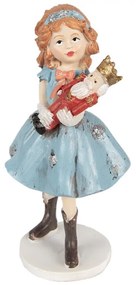 Dekorace socha děvčátko v modrých šatech držící Louskáčka - 7*6*12 cm