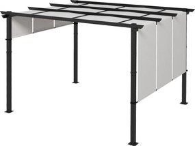Outsunny Pergola s 3 Posuvnými Markýzami 3,5 x 3 x 2,35 m Černý Ocelový Rám Světle Šedá Markýza z Vysoce Hustého Polyesteru | Aosom