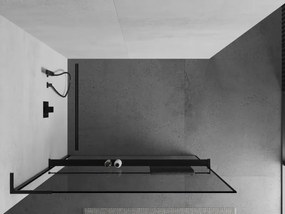 Mexen Kioto+ L, sprchová zástěna Walk-In s poličkou a věšákem 90 x 200 cm, 8mm čiré sklo černý vzor, ​​černý profil, 800-090-123-70-70