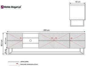 TV stolek Asha 200 cm s výklenkem na kovovém podstavci - bílý mat