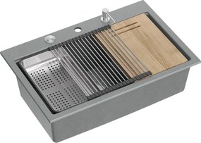 Šedý kuchyňský granitový dřez QUADRON Marc 110 s příslušenstvím bez baterie