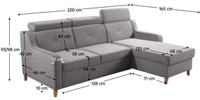 Kondela Rozkládací sedací souprava, světle šedá, pravá, ARABELLA