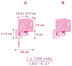 Dalber 63239S - Dětské nástěnné svítidlo MOONLIGHT 1xE27/15W/230V růžová
