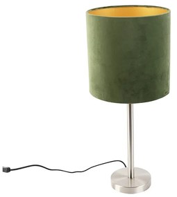 Stolní lampa ocel se zeleným odstínem 25 cm - Simplo