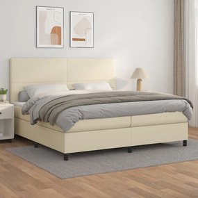 Box spring postel s matrací krémová 200x200 cm umělá kůže 3142745