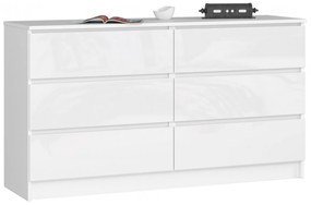 Komoda K120 6SZ CLP-bílá/bílý lesk