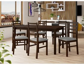 Rozkládací jídelní stůl se 6 židlemi AL02, Barva dřeva: ořech-L, Potah: Hygge D20