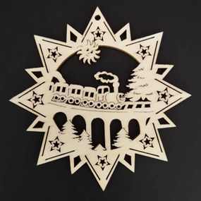 AMADEA Dřevěná ozdoba hvězda s vláčkem 9 cm