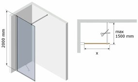 Mexen Kioto sprchová zástěna WALK-IN 8mm, 140x200 cm, bílý vzor, 800-140-000-00-85