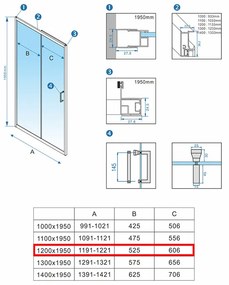 BPS-koupelny Posuvné sprchové dveře HYD-PD14C 120 chrom/transparent pro instalaci do niky - bez vaničky