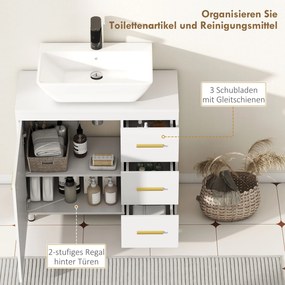 HOMCOM Spodní koupelnová skříňka, 3stupňový design, MDF, dřevotříska, bílá