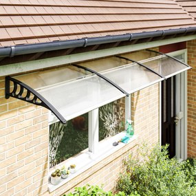 Outsunny Plachta Křídla pro Přední Dveře 303 x 96 x 27 cm s Ochrannou proti UV, Ochrana proti dešti, Slunečník pro Venkovní Použití, Hliník Černý