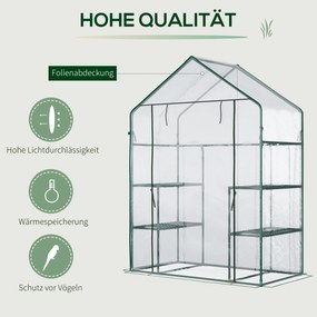 Outsunny Fóliový skleník Walk-in Skleník na rajčata 142x73x195cm se 6 policemi, průhledný pro zahradu a rostliny |